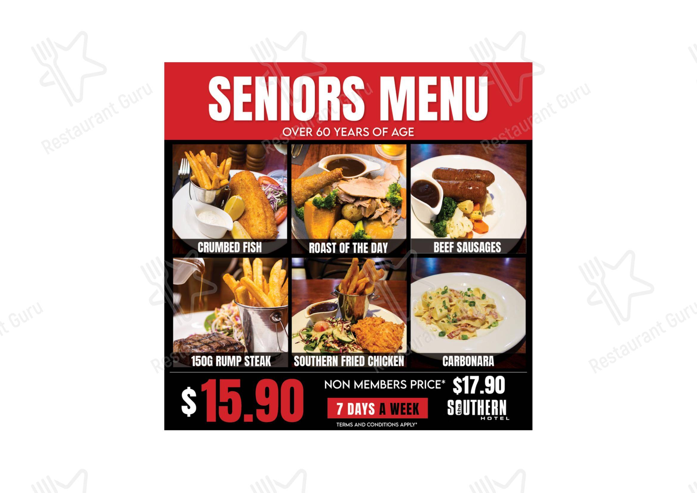 Menu at The Southern Hotel Toowoomba restaurant, Kearneys Spring, 839 ...