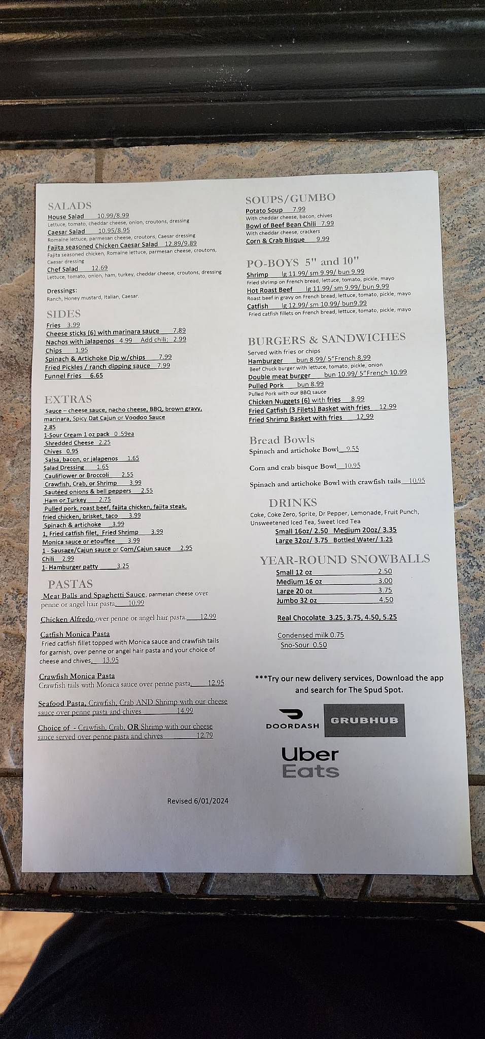 Menu at The Spud Spot restaurant, Harvey