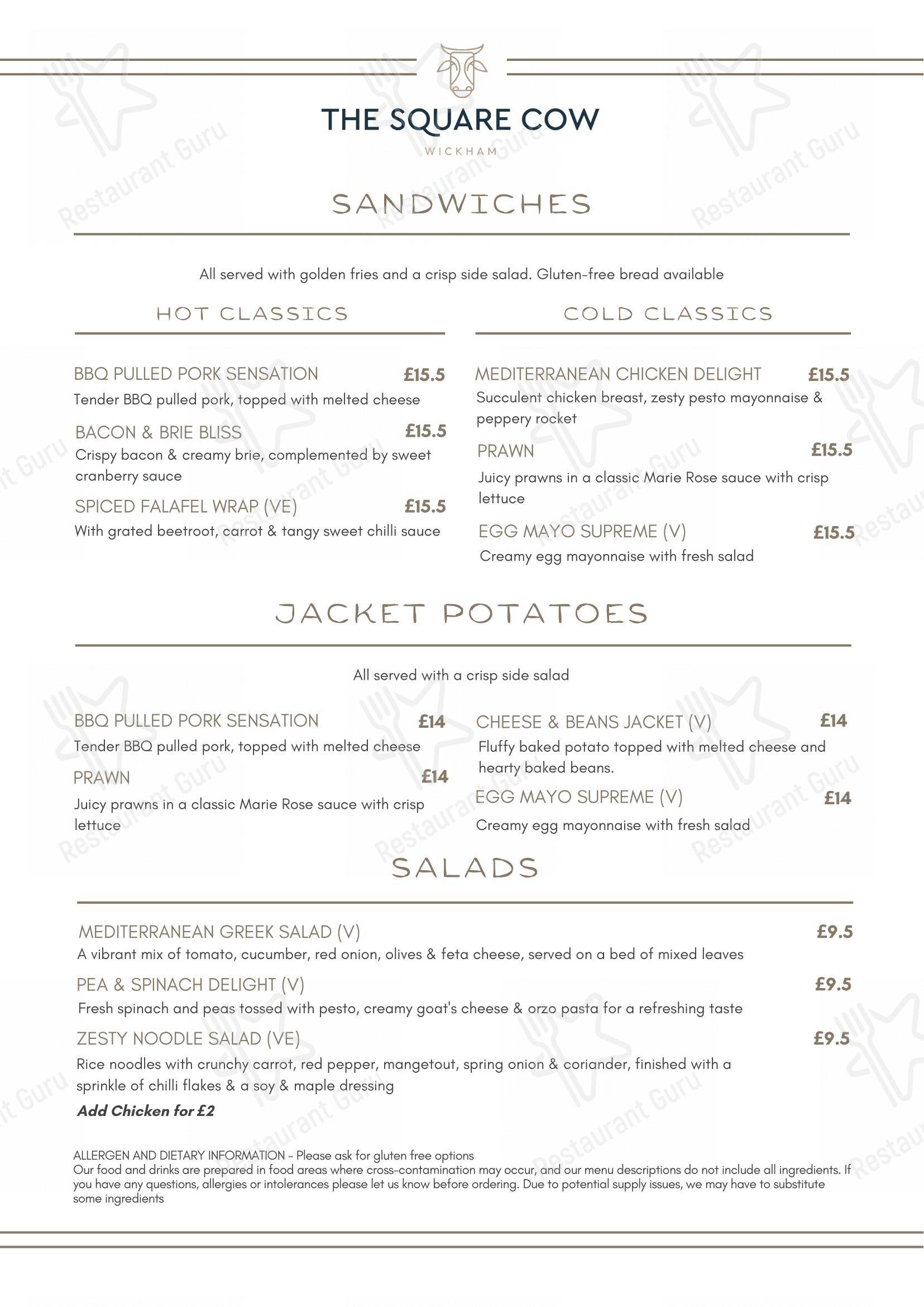Menu at The Square Cow pub & bar, Fareham