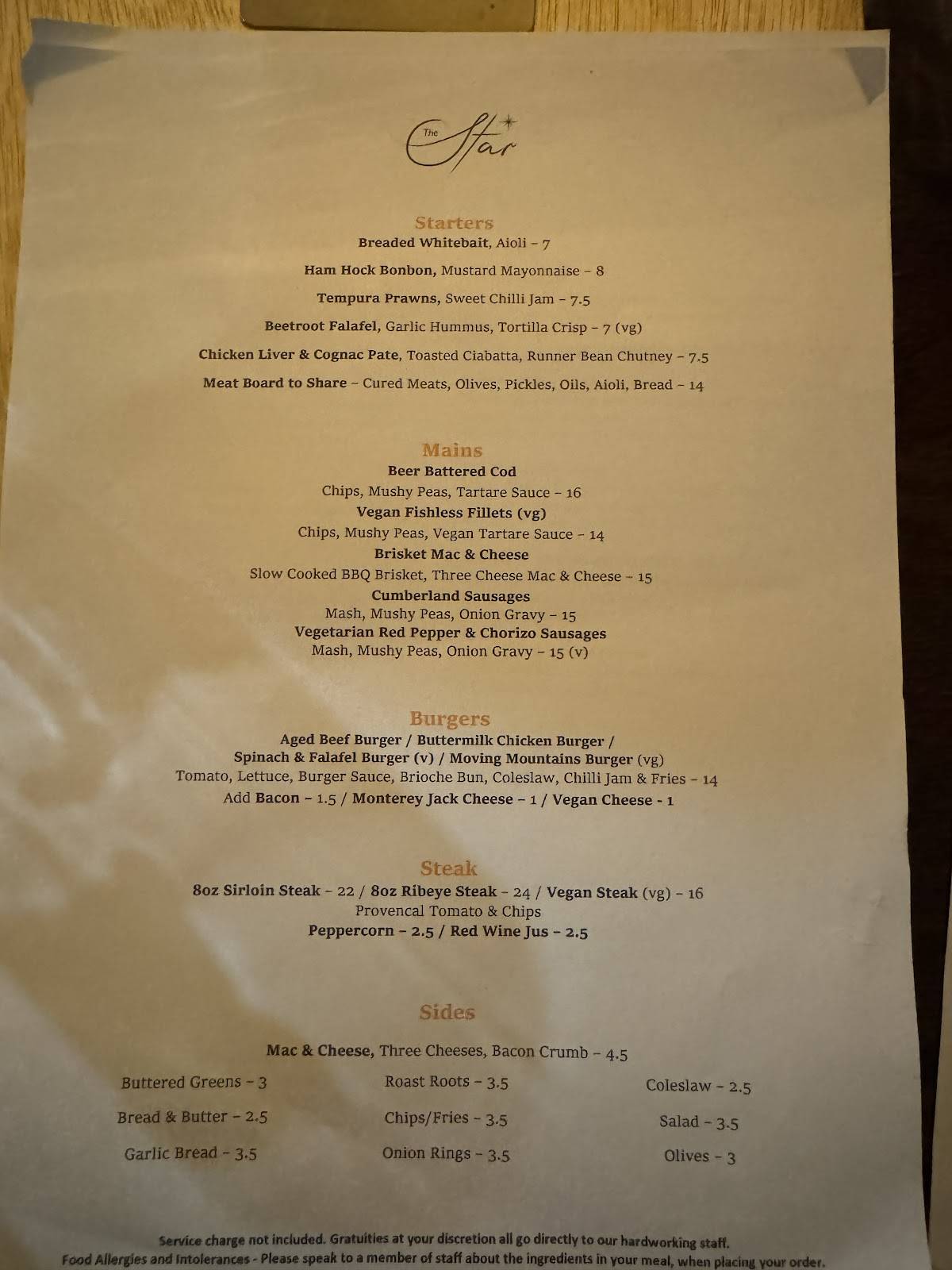 Menu at The Star Inn - Treoes pub & bar, Bridgend, Treoes Village