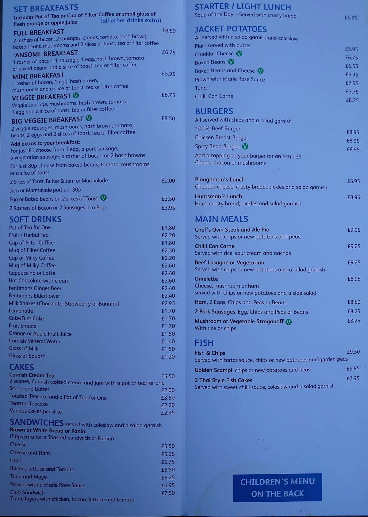 Menu at The Stepping Stones Cafe, Perranporth