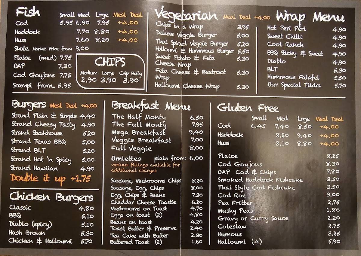 Menu at The Strand Fish and Chips restaurant, Worthing, 6