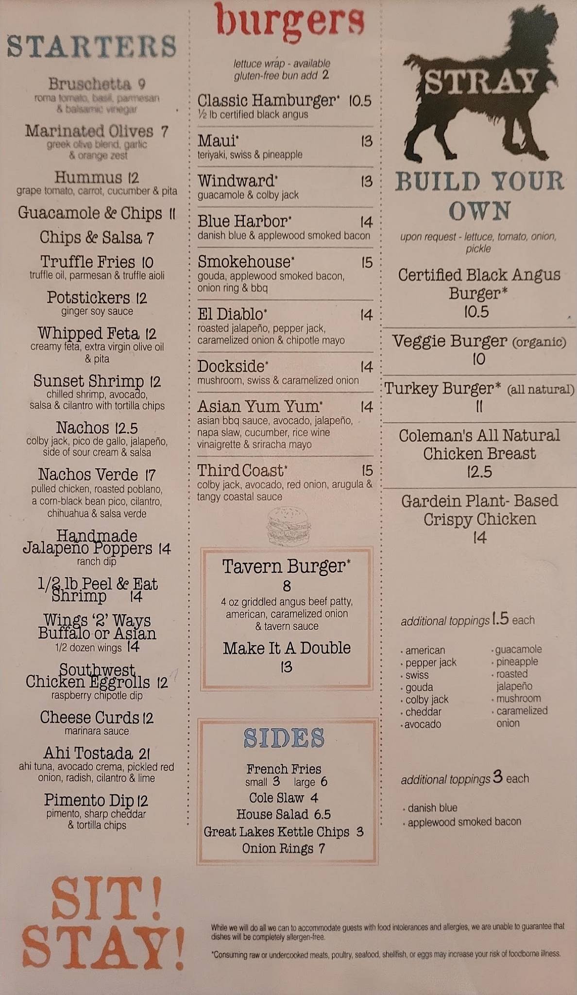 Menu at The Stray Dog Bar & Grill, New Buffalo