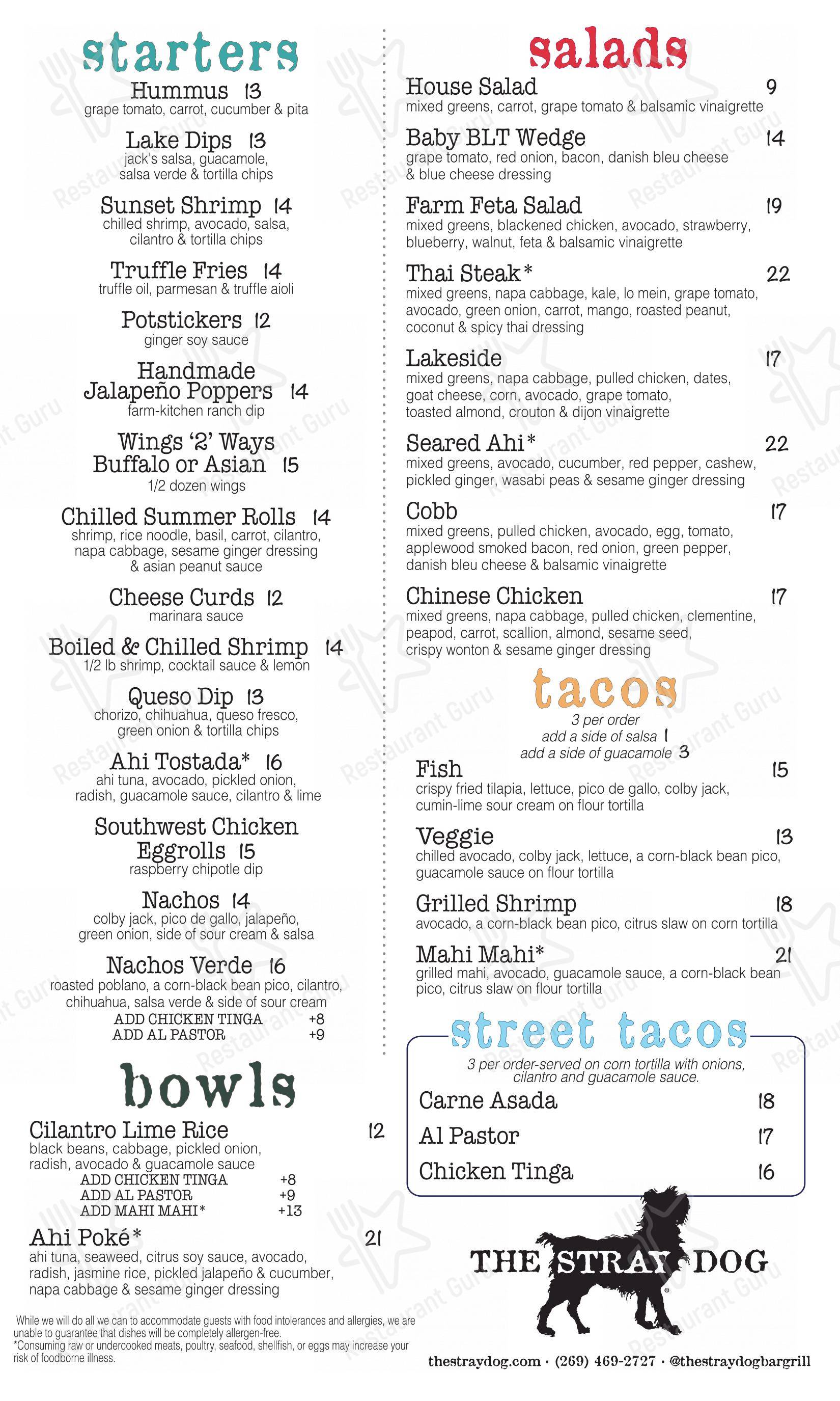 Menu at The Stray Dog Bar & Grill, New Buffalo