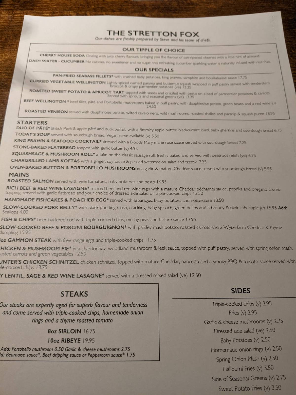 Menu at The Stretton Fox pub & bar, Warrington, Spark Hall Cl