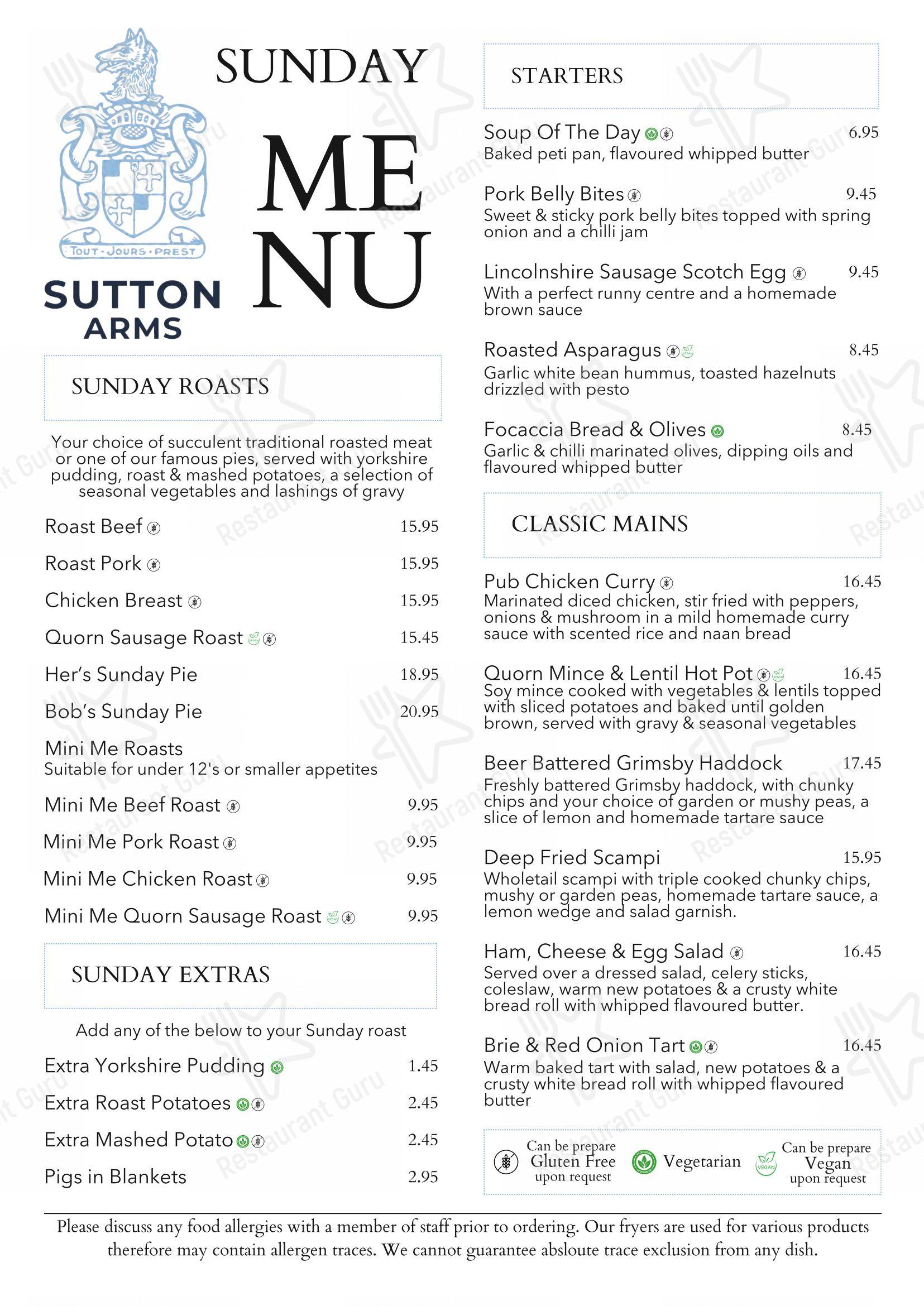 Menu at The Sutton Arms pub & bar, Scawby