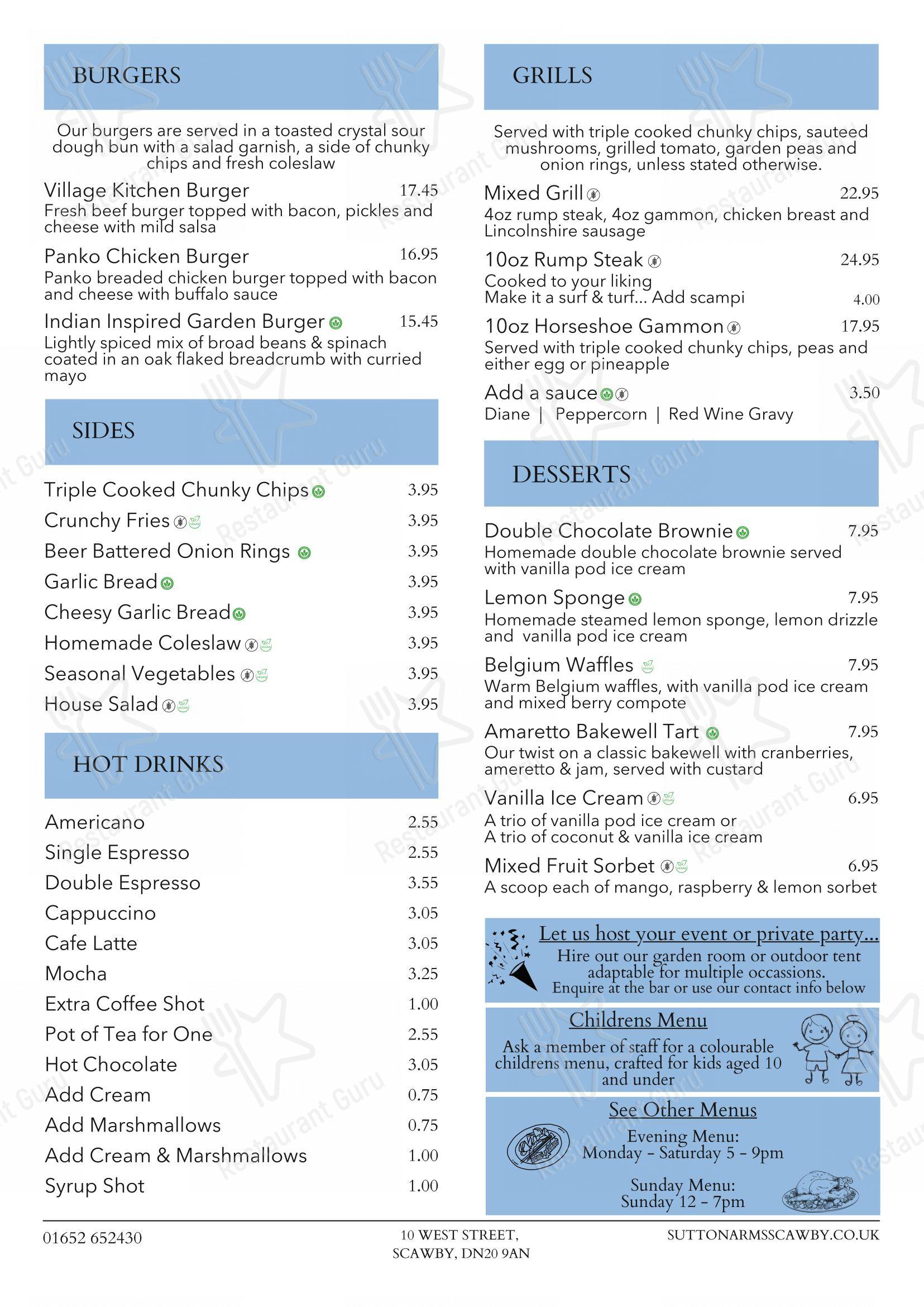 Menu at The Sutton Arms pub & bar, Scawby