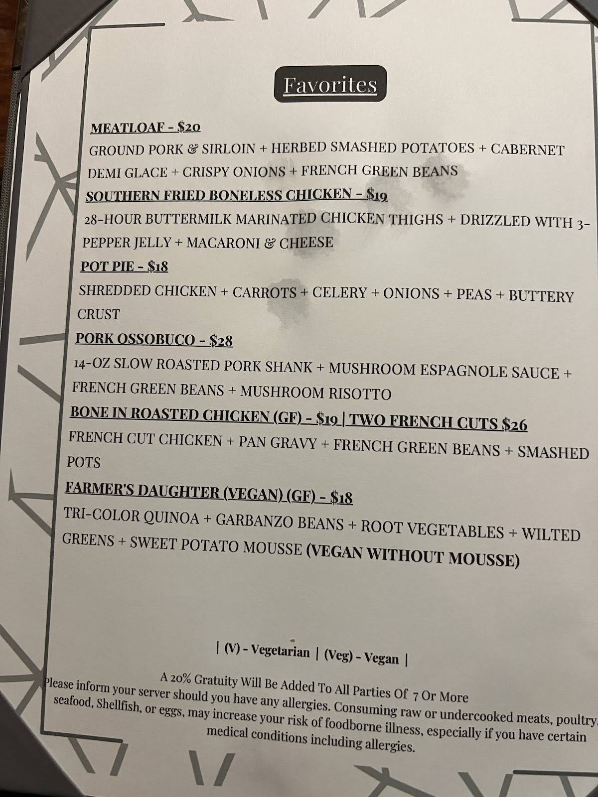 Menu at The Table Restaurant, DeLand