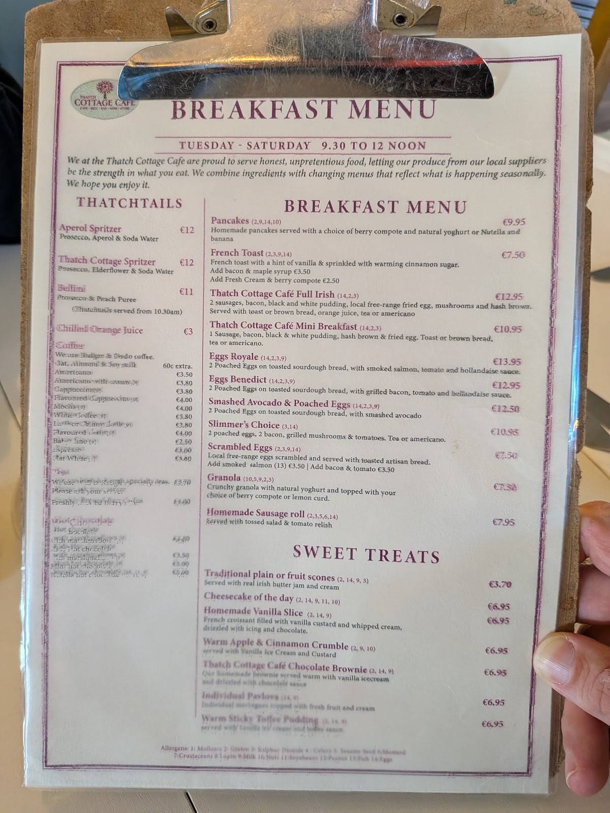 Menu at The Thatch Cottage Café cafe, Grannagh