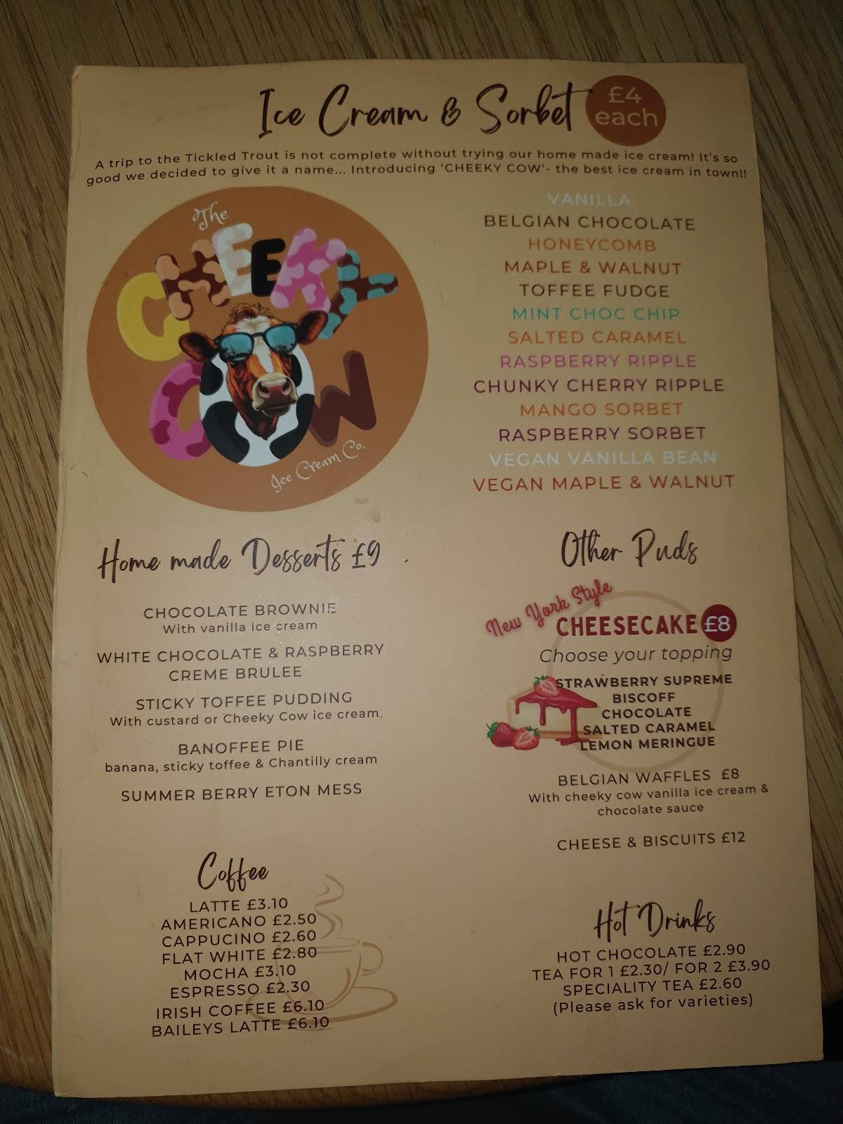Menu at The Tickled Trout pub & bar, Ashford