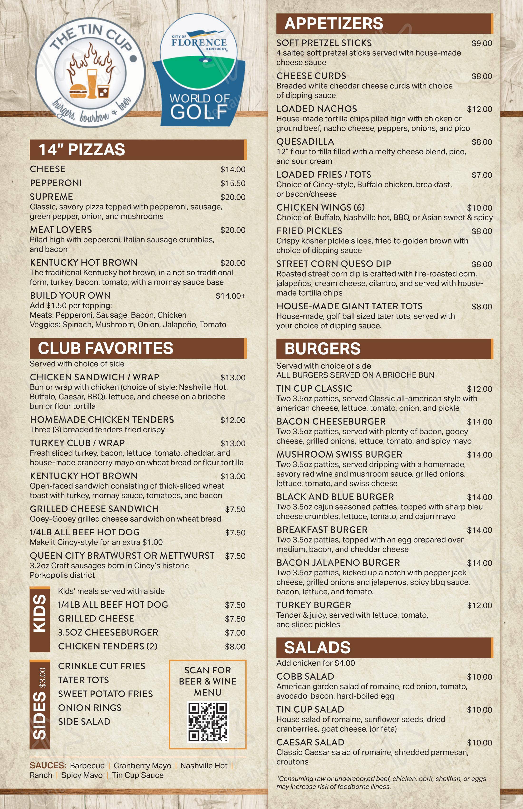 Menu at The Tin Cup pub & bar, Florence