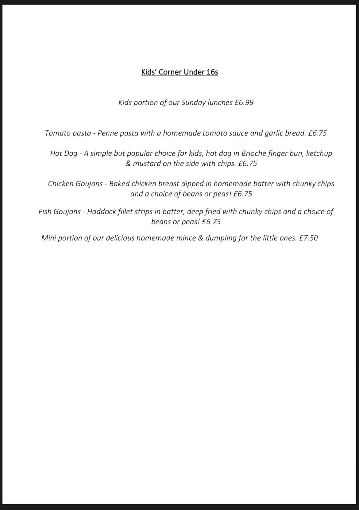 Menu at The Turks Head pub & bar, Rothbury