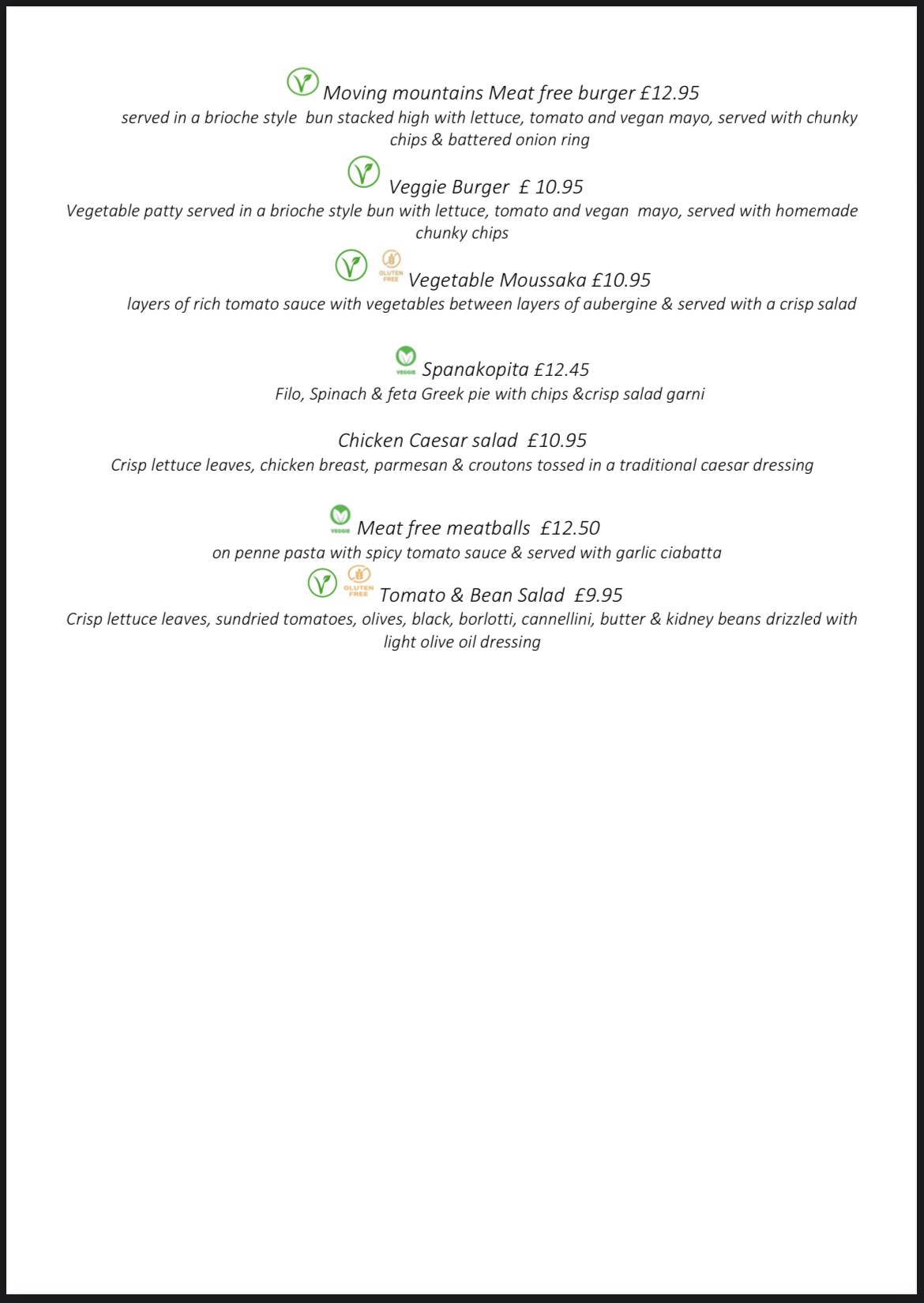 Menu at The Turks Head pub & bar, Rothbury