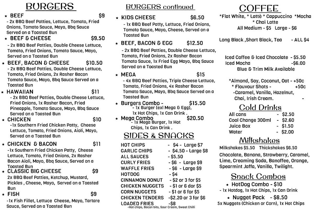 Menu at The Twilight Coffee Zone restaurant, Dannevirke
