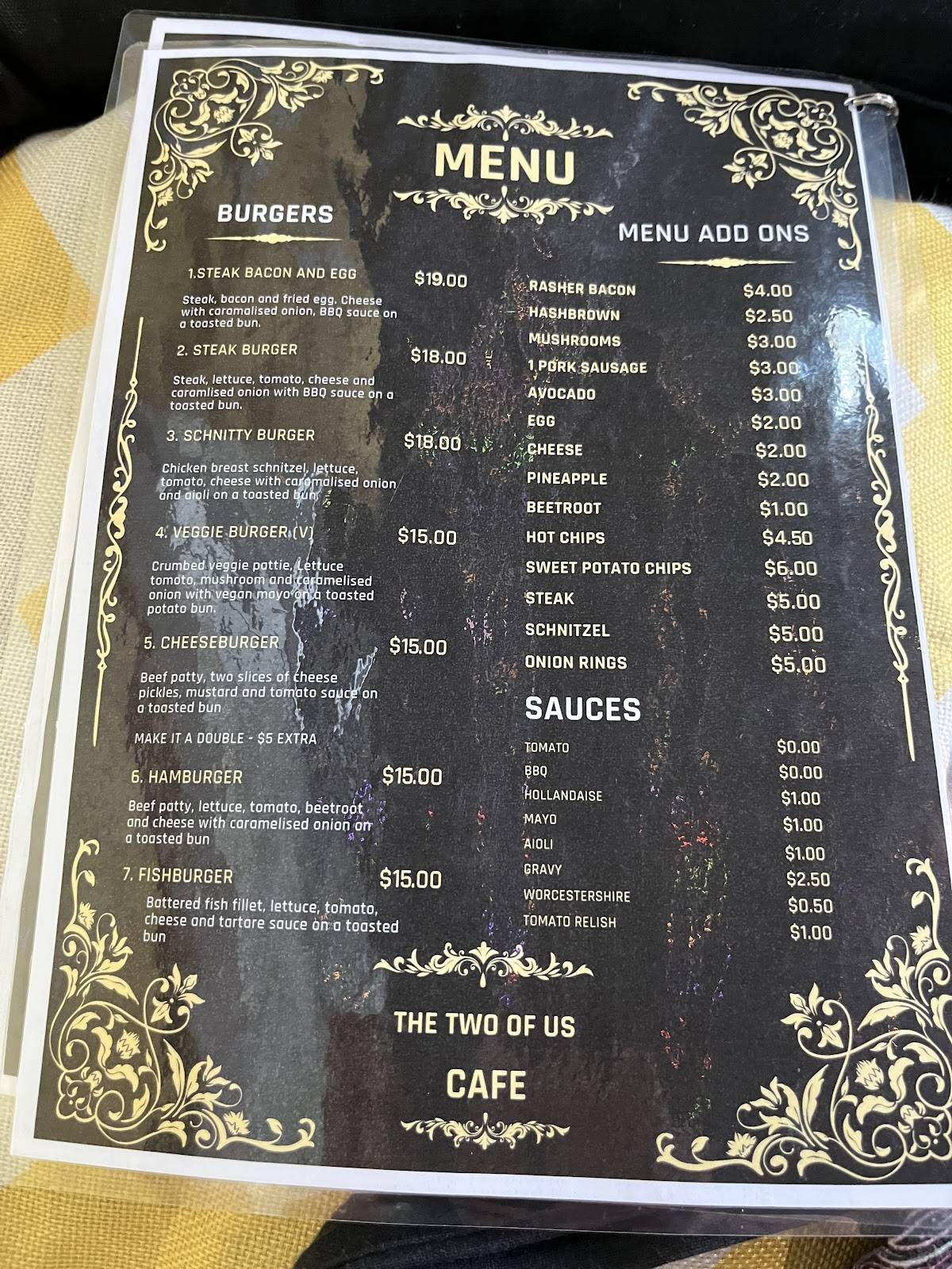 Menu at The Two Of Us Cafe Gympie, Gympie