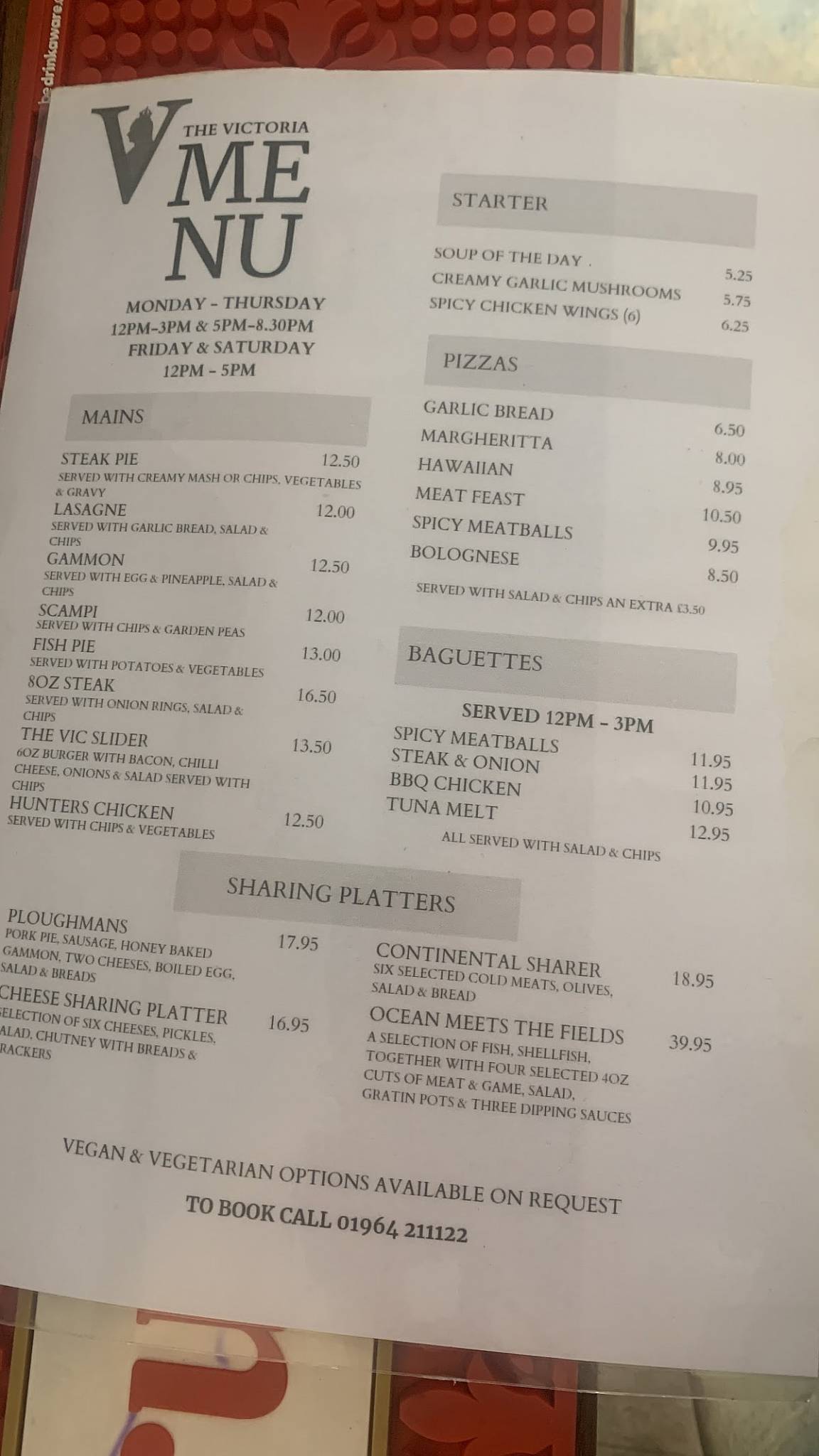 Menu at The Victoria Pub, Restaurant & Guest House, Hornsea, Hornsea
