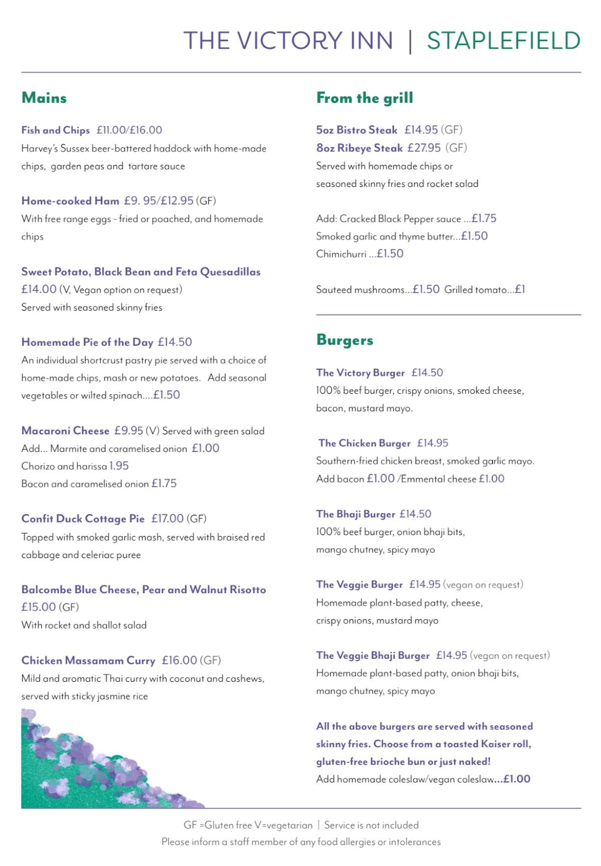Menu at The Victory Inn pub & bar, Handcross, Warninglid Road