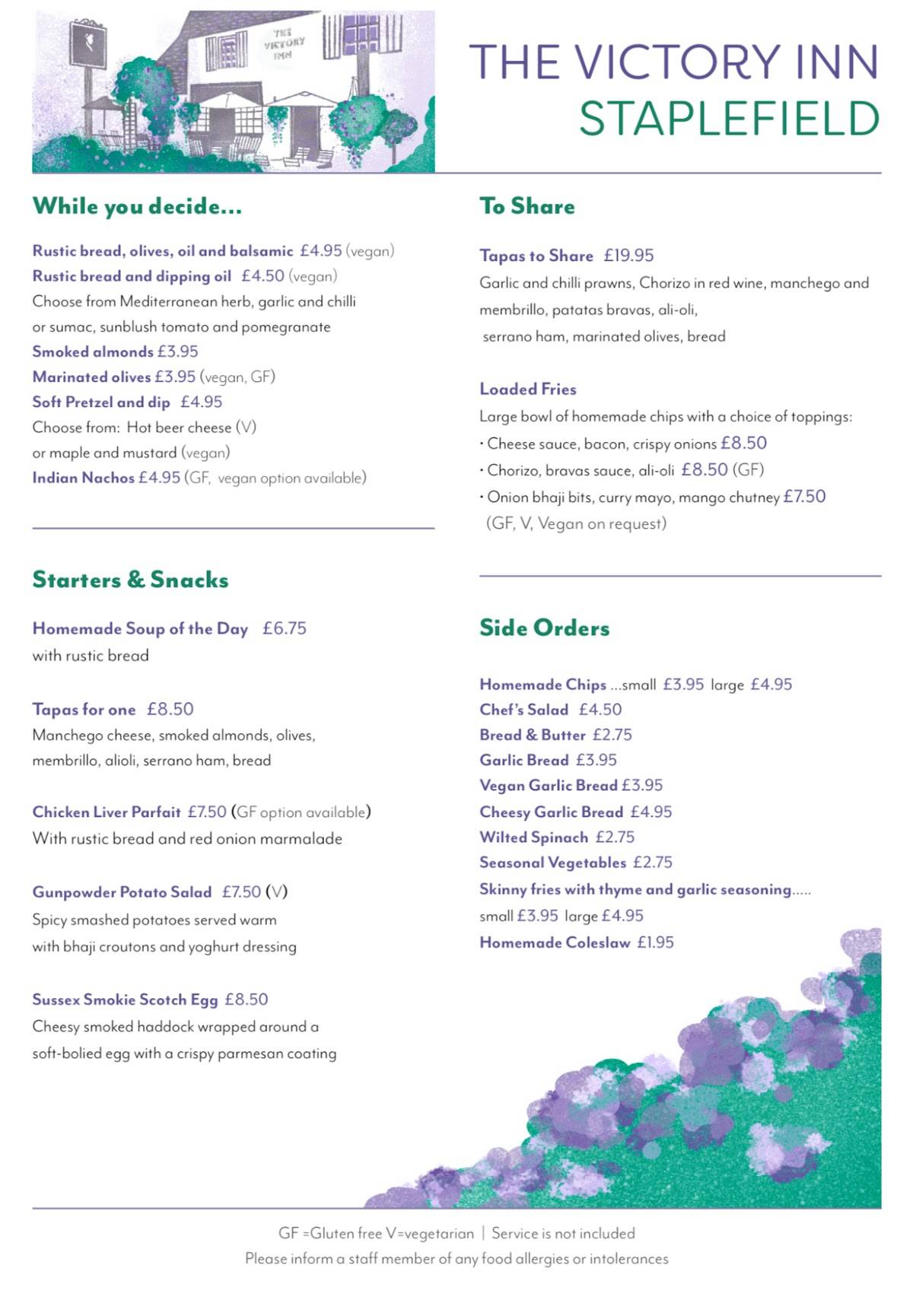 Menu at The Victory Inn pub & bar, Handcross, Warninglid Road