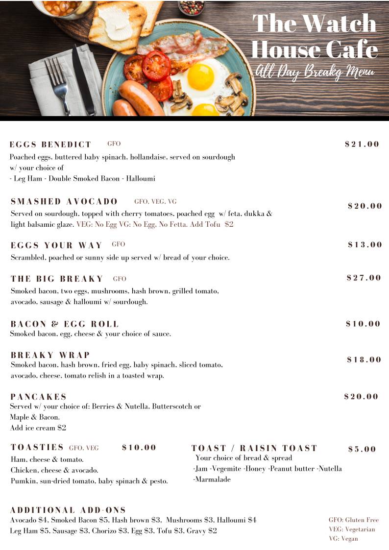 Menu at The Watch House Cafe & Pizzeria, Rathmines