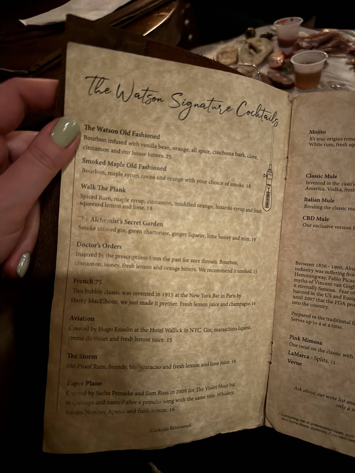 Menu at The Watson Speakeasy pub & bar, Cuyahoga Falls