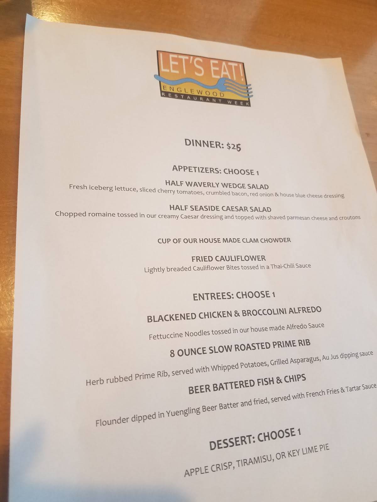 Menu at The Waverly Restaurant & Bar, Englewood