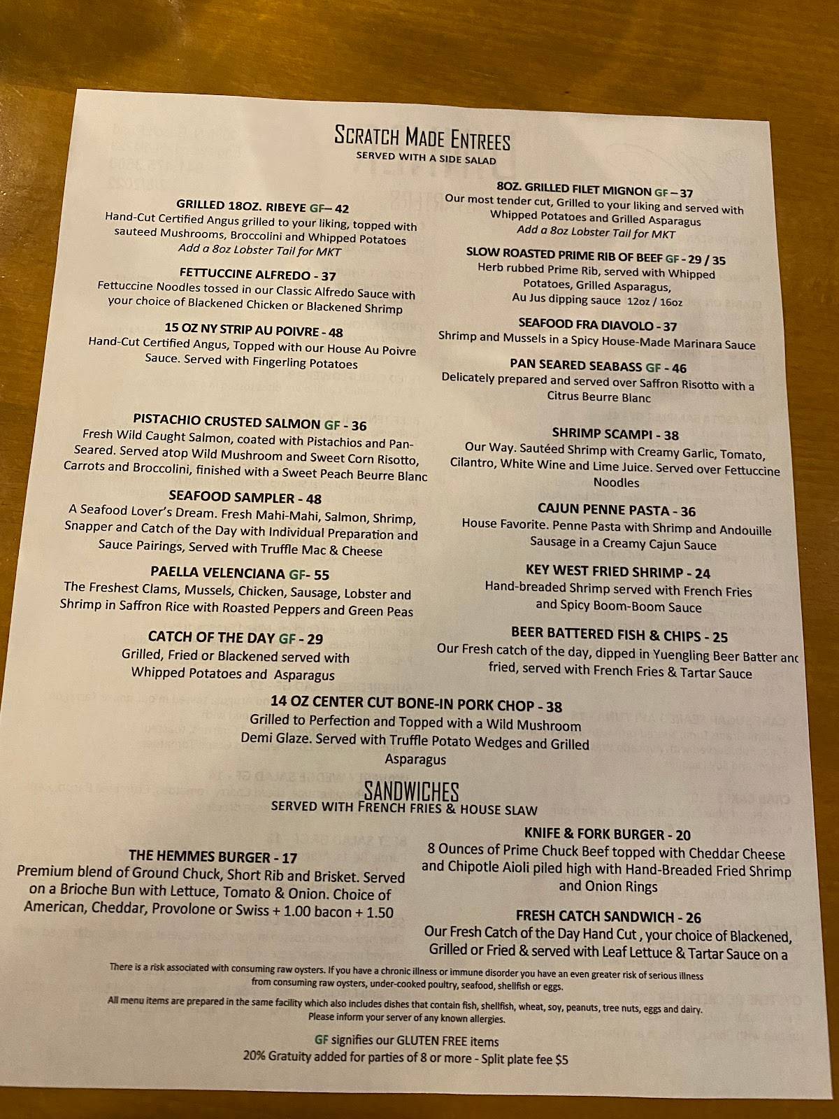 Menu at The Waverly Restaurant & Bar, Englewood