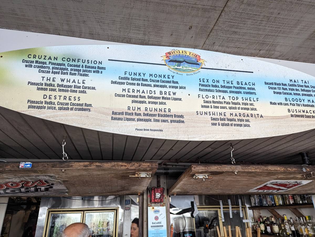 Menu at The Whale's Tail Beach Bar & Grill, Miramar Beach, Scenic Gulf Dr