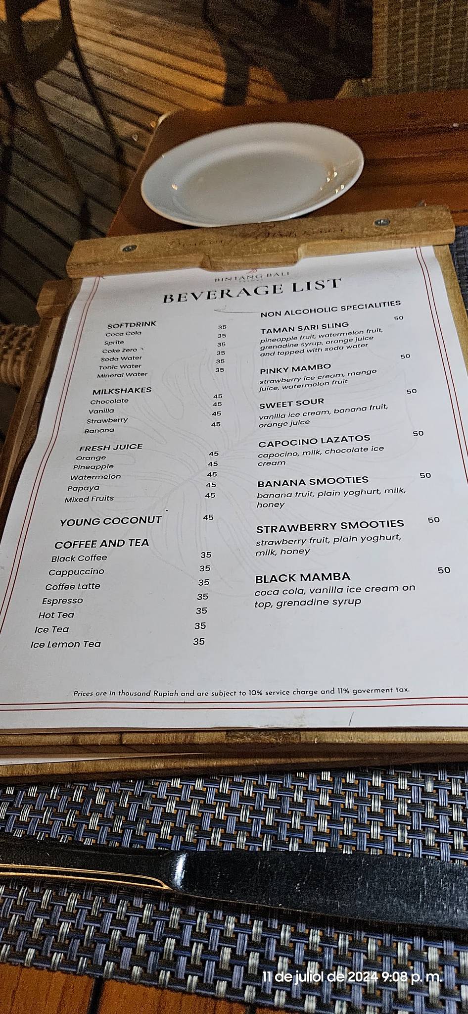 Menu at The Wharf Restaurant Bali, Kuta