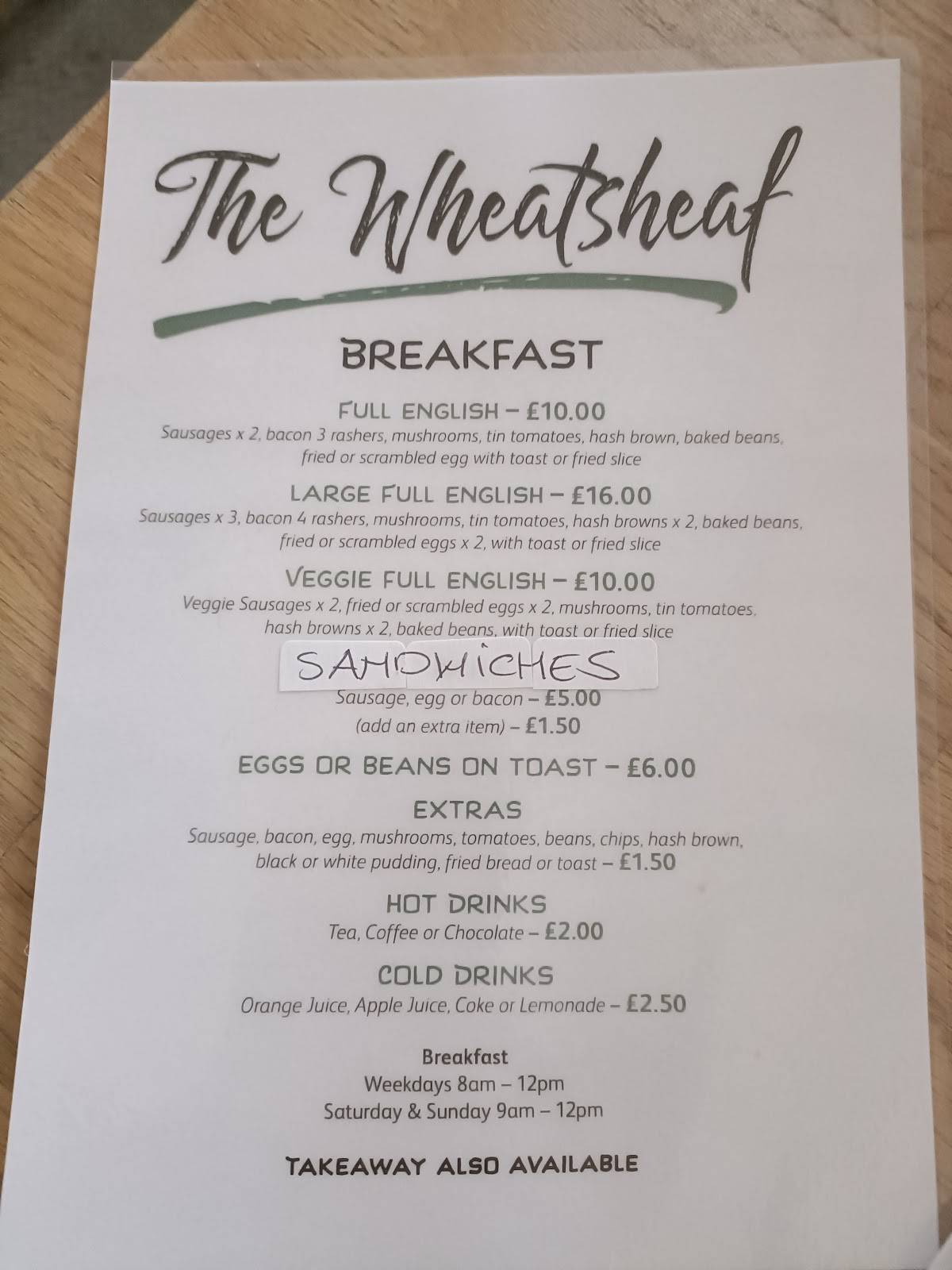 Menu at The Wheatsheaf pub & bar, West Malling