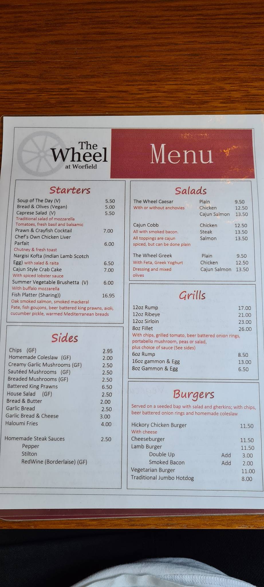 Menu at The Wheel at Worfield pub & bar, Worfield