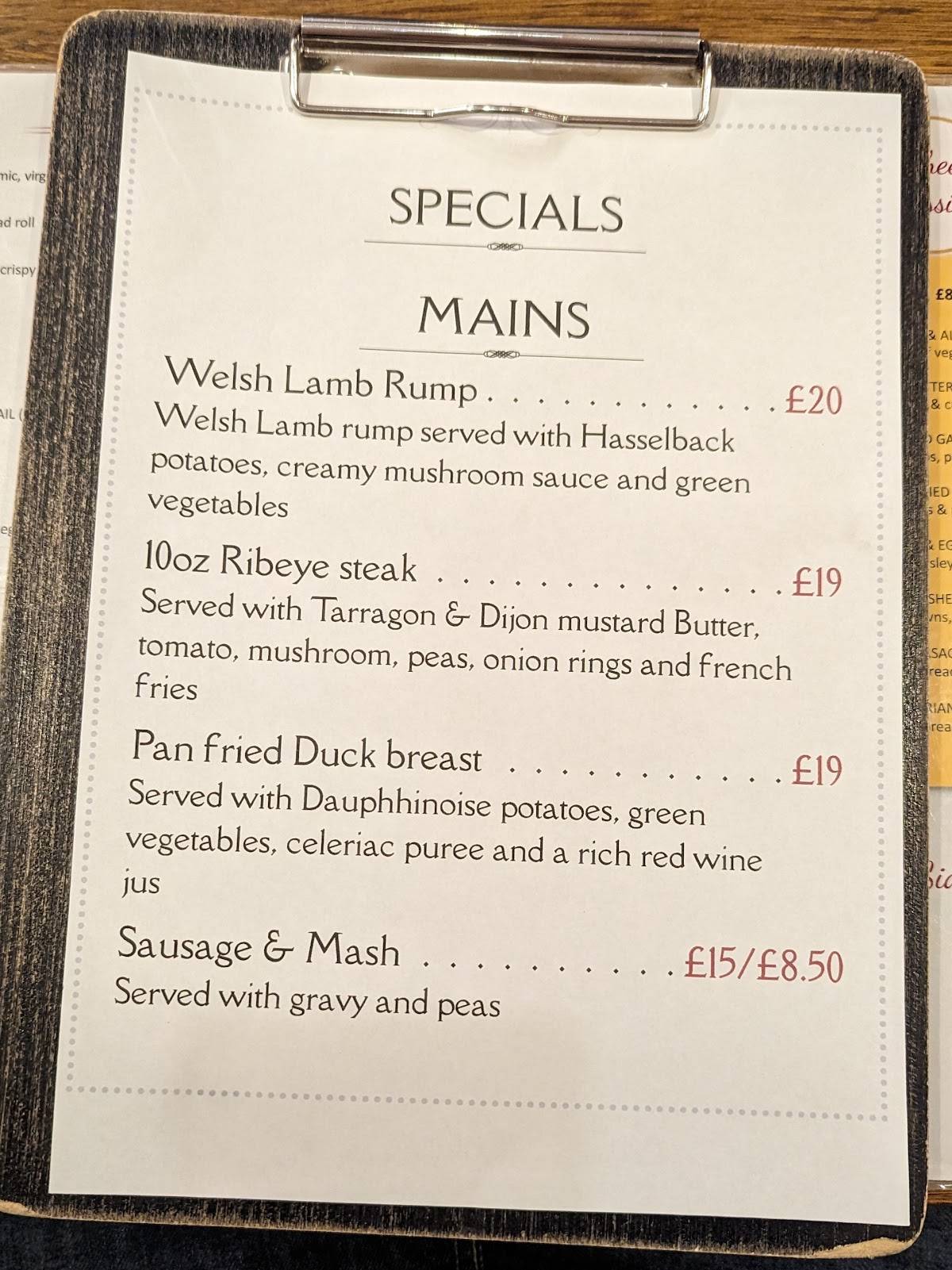 Menu at The Wheel at Worfield pub & bar, Worfield