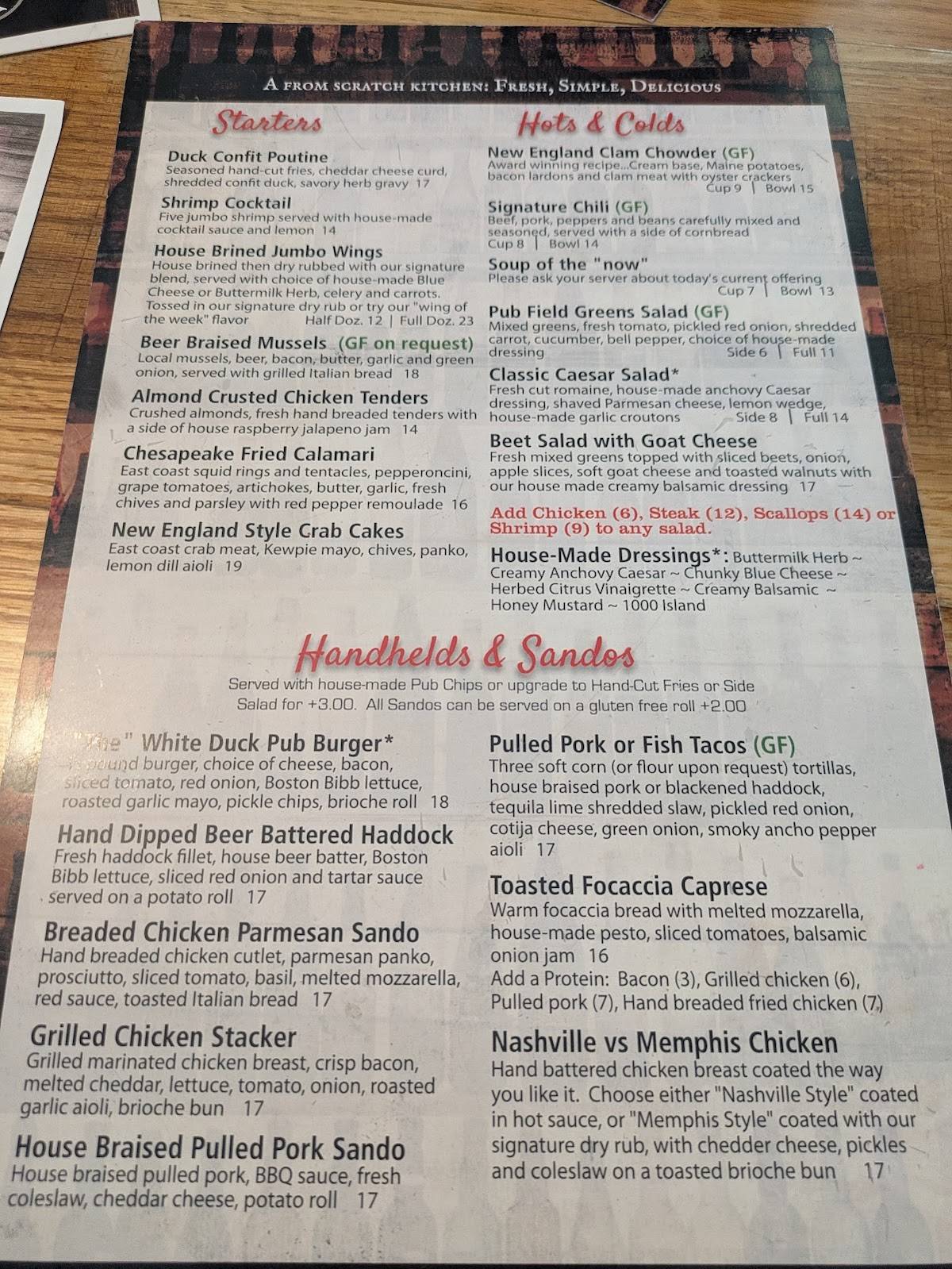 Menu at White Duck Brew Pub, Winthrop