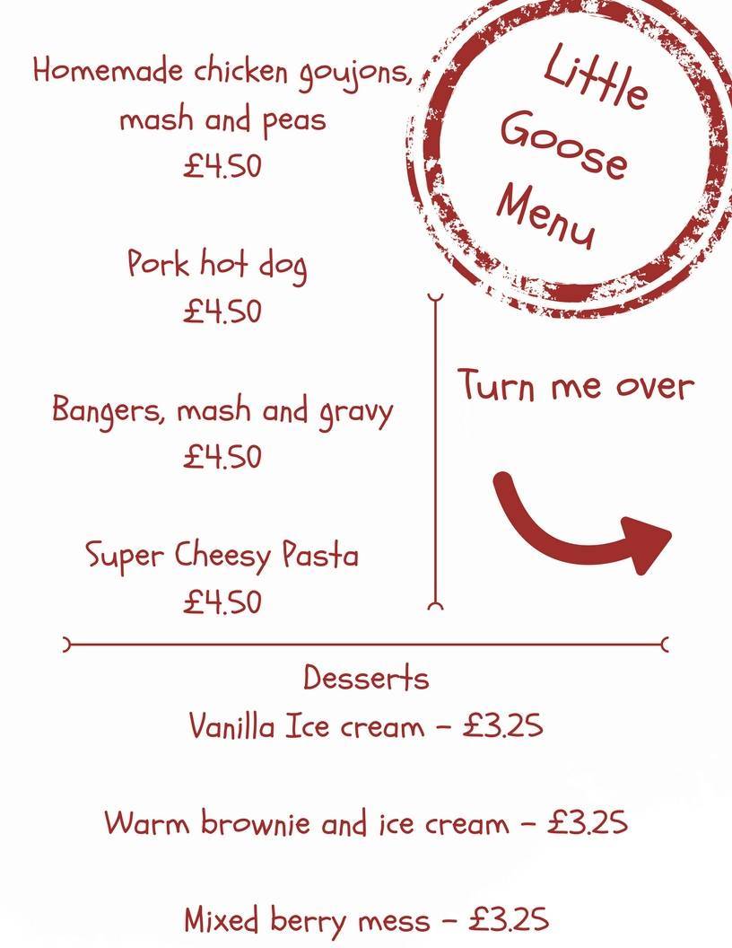 Menu at The White Goose restaurant, Dundee