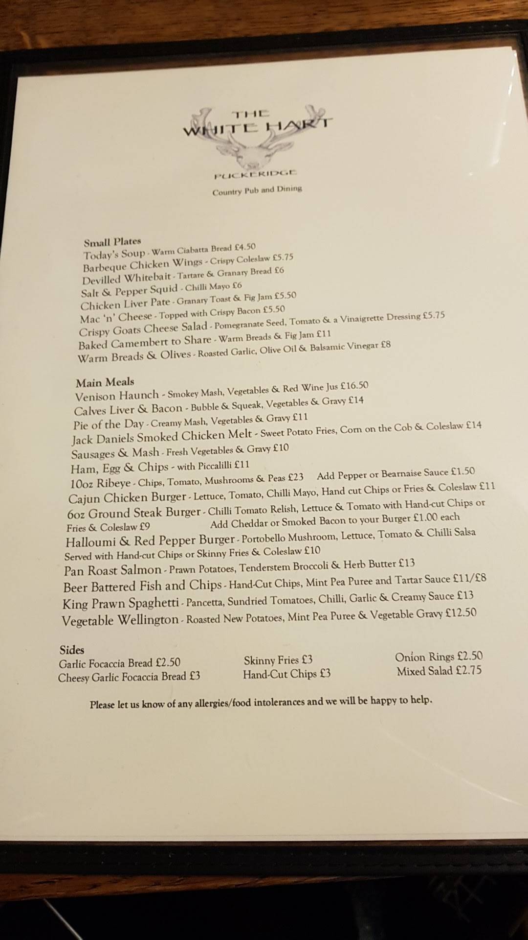 Menu at The White Hart pub & bar, Puckeridge