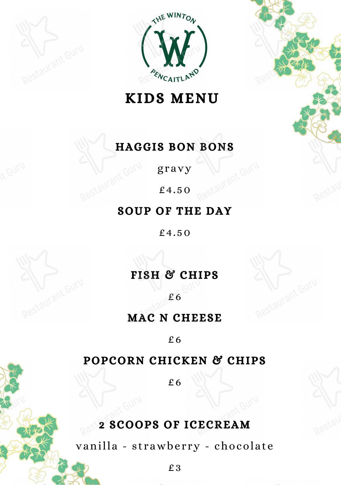 Menu at The Winton pub & bar, Pencaitland