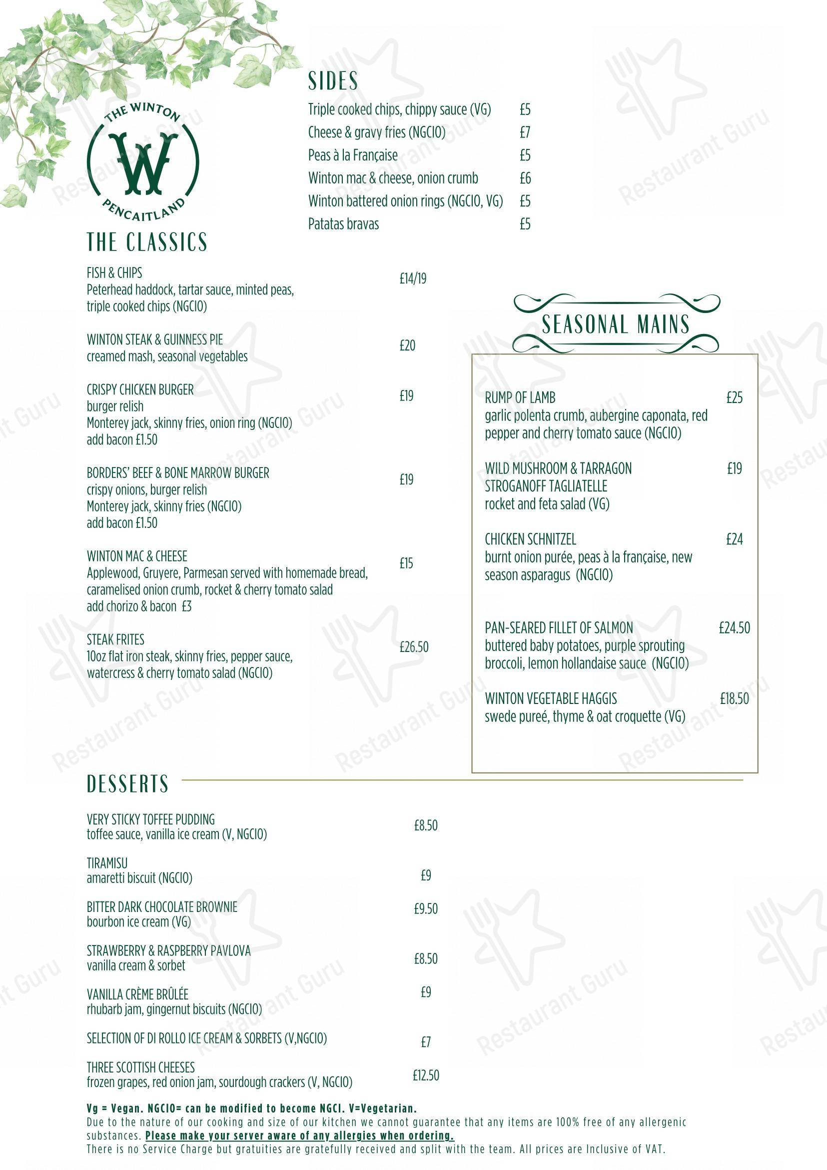 Menu at The Winton pub & bar, Pencaitland