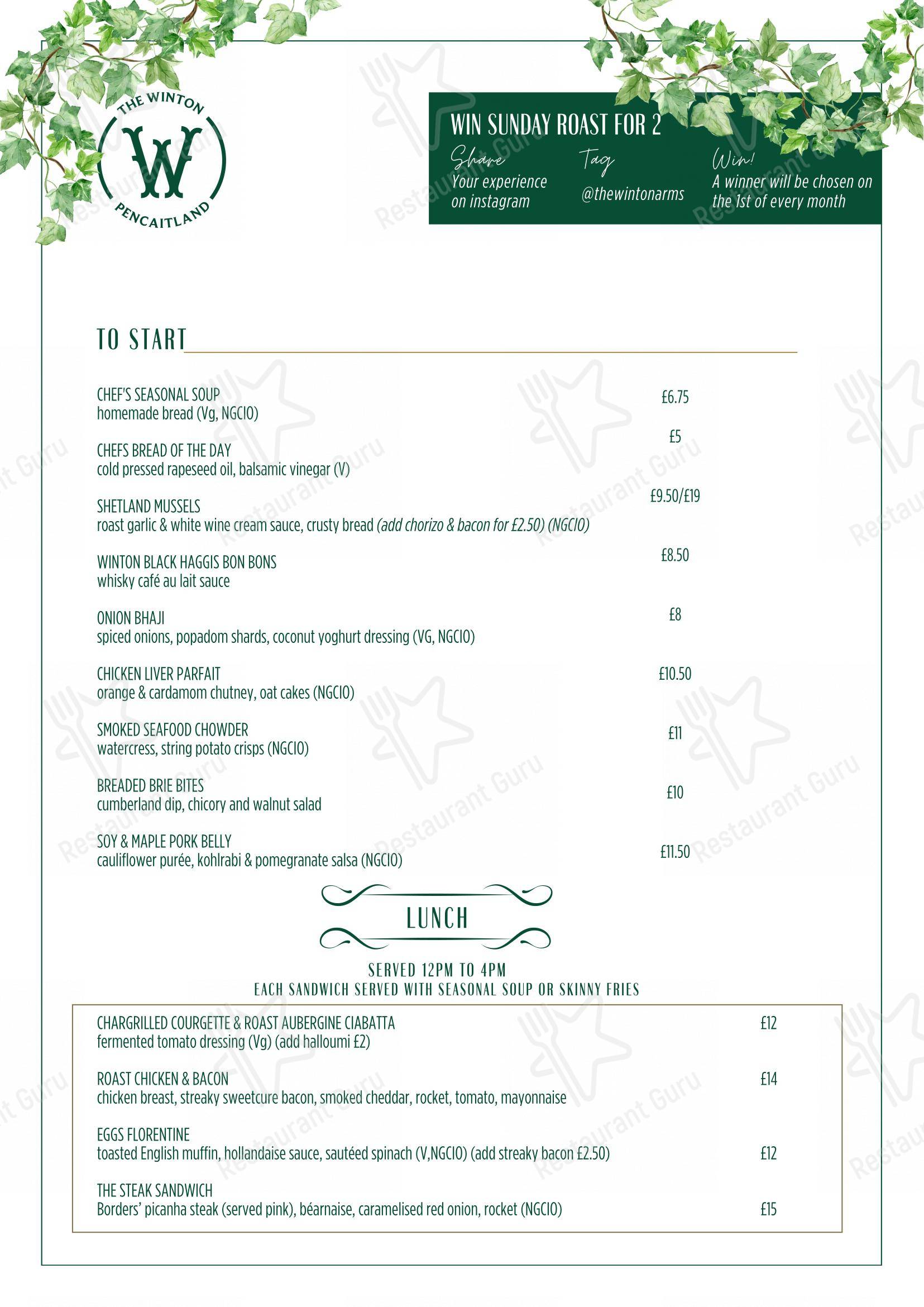 Menu at The Winton pub & bar, Pencaitland