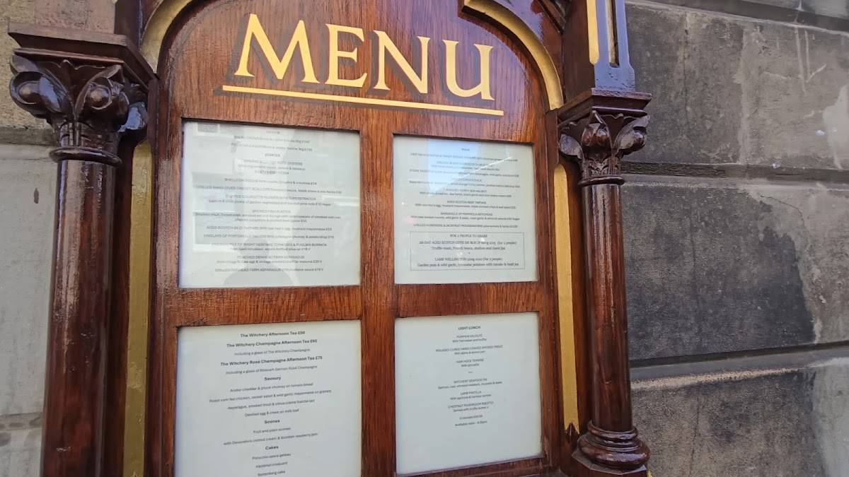 Menu at The Witchery by the Castle steakhouse, Edinburgh