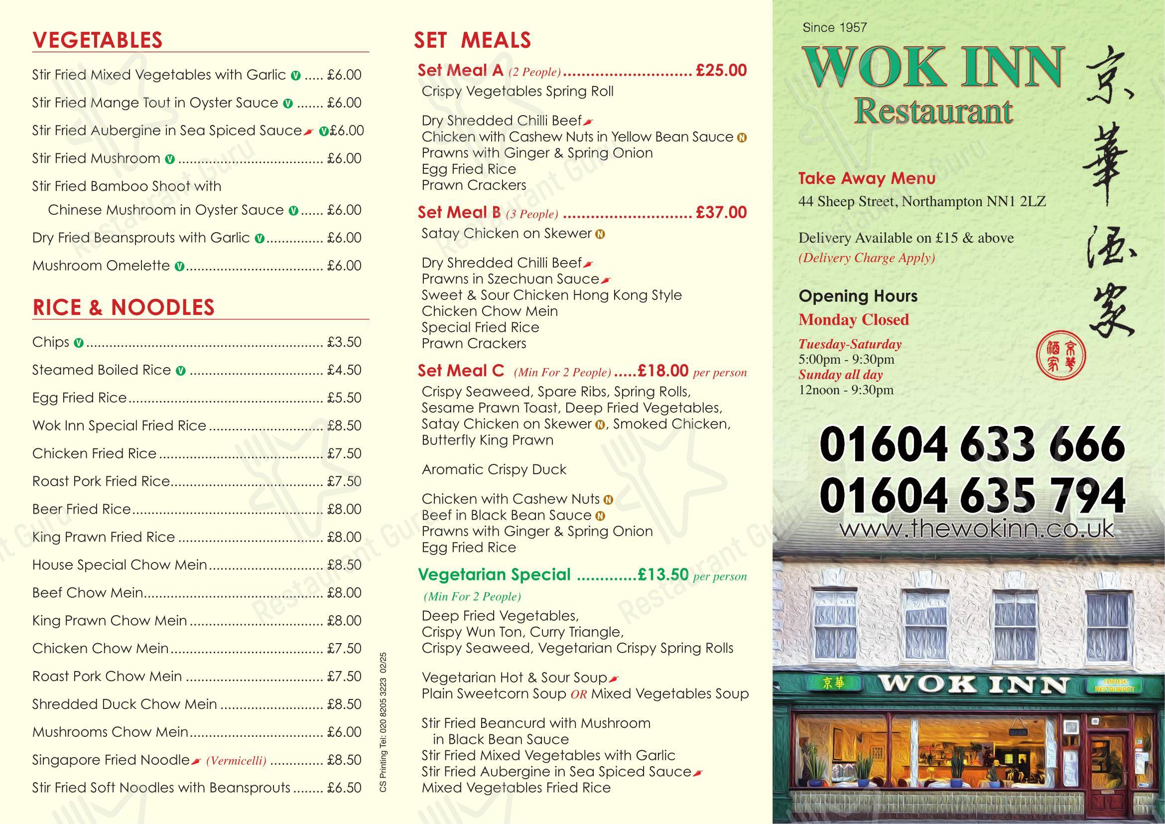 Menu at The Wok Inn Chinese Restaurant, Northampton