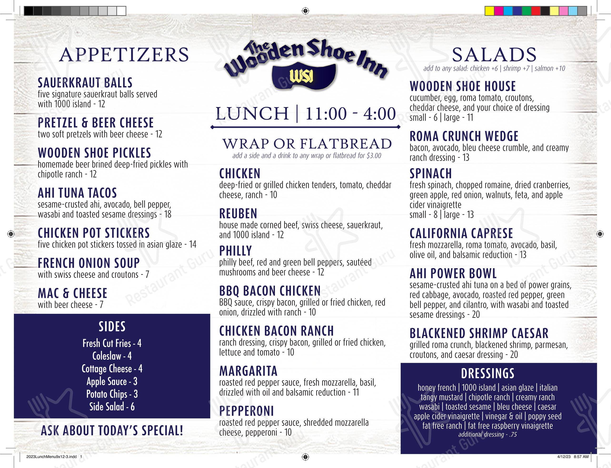Menu at The Wooden Shoe Inn restaurant, Minster