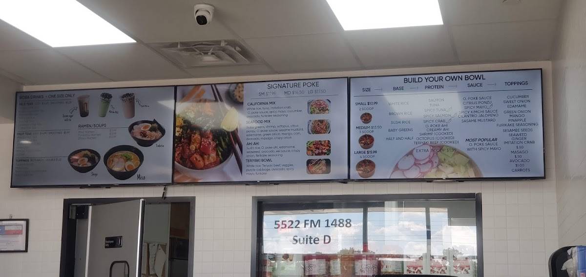 Menu at O. Poke & Boba pub & bar, The Woodlands