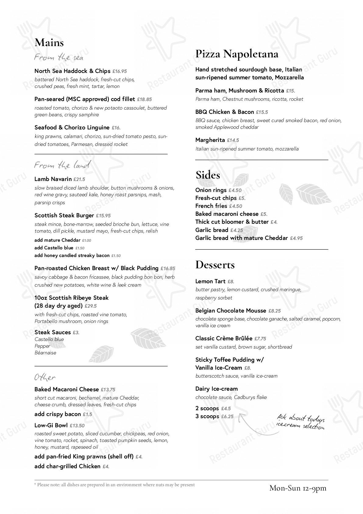 Menu at The Woodside - eat / drink / stay pub & bar, Doune