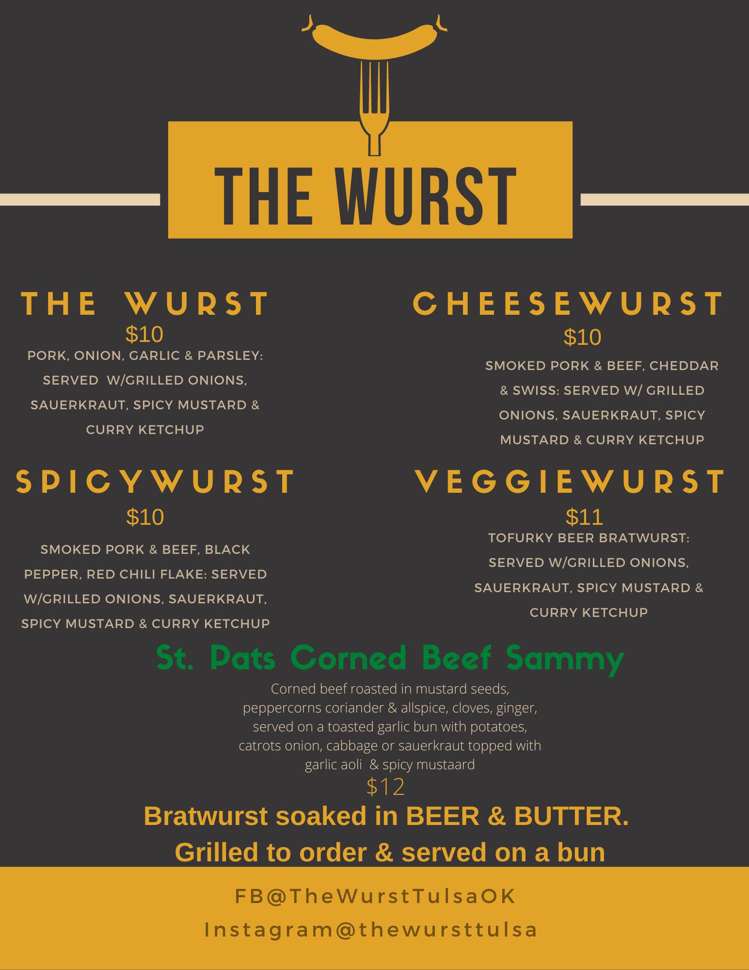 Menu at The Wurst restaurant, Tulsa