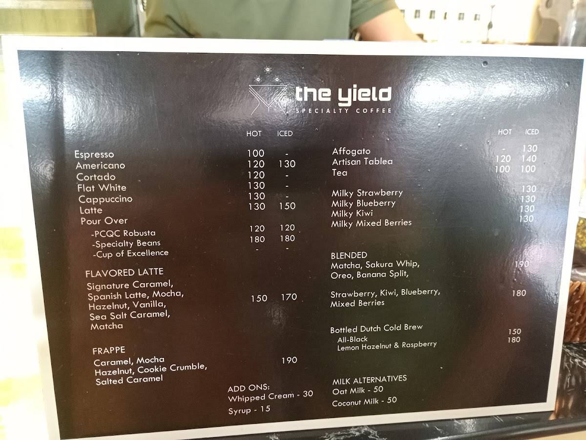 Carta de The Yield Specialty Coffee, Iloílo