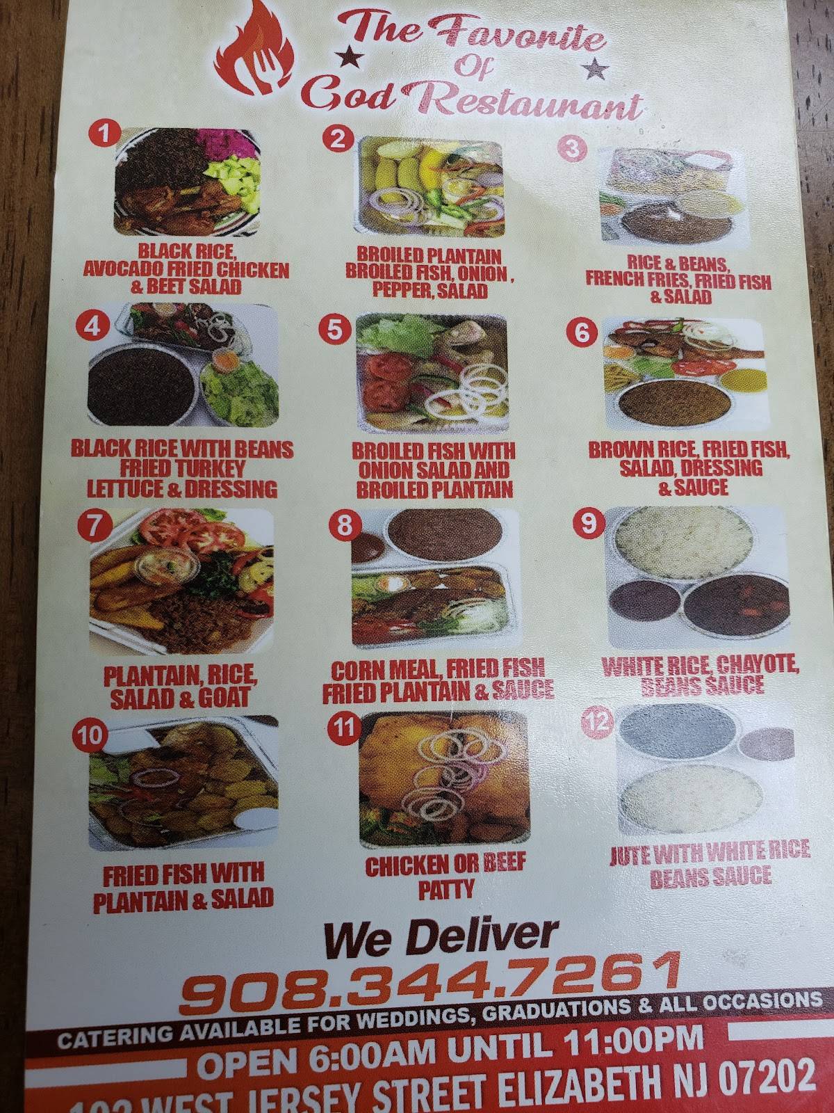 Menu at The Favorite of God Restaurant, Elizabeth