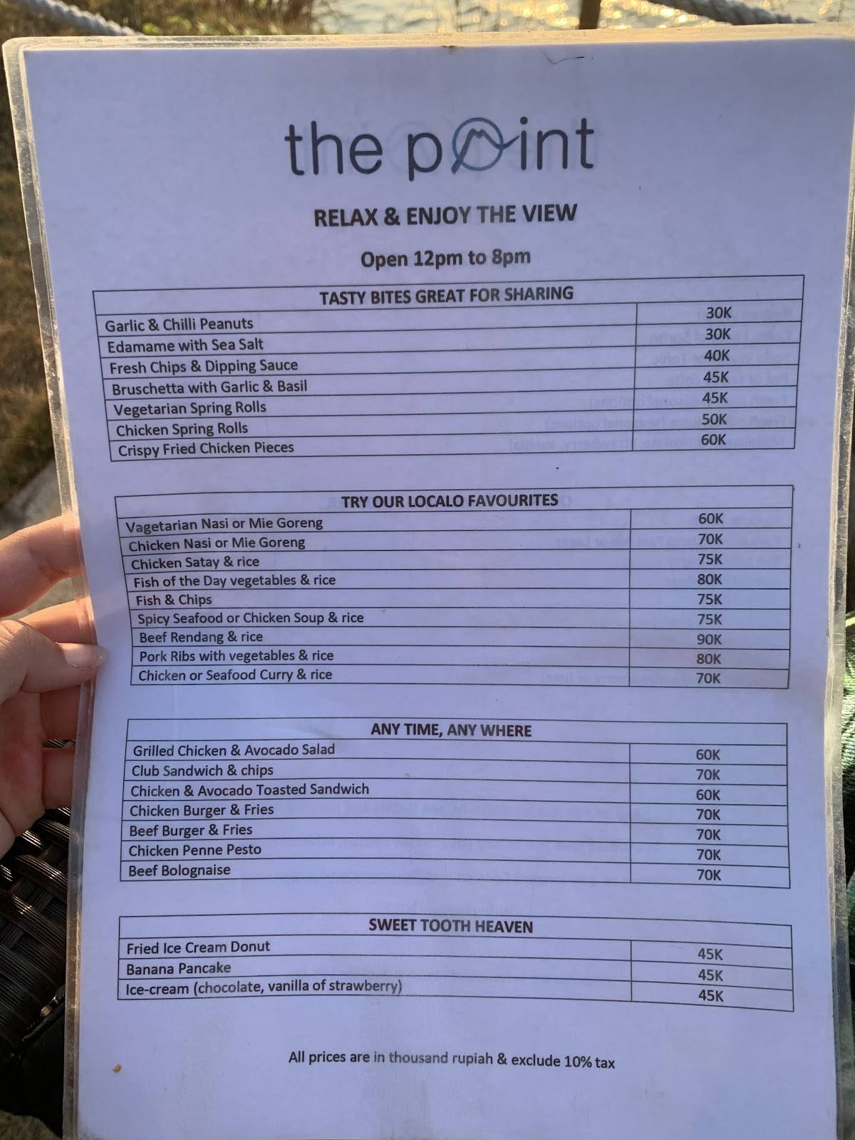 Menu at The point bar, Lembongan