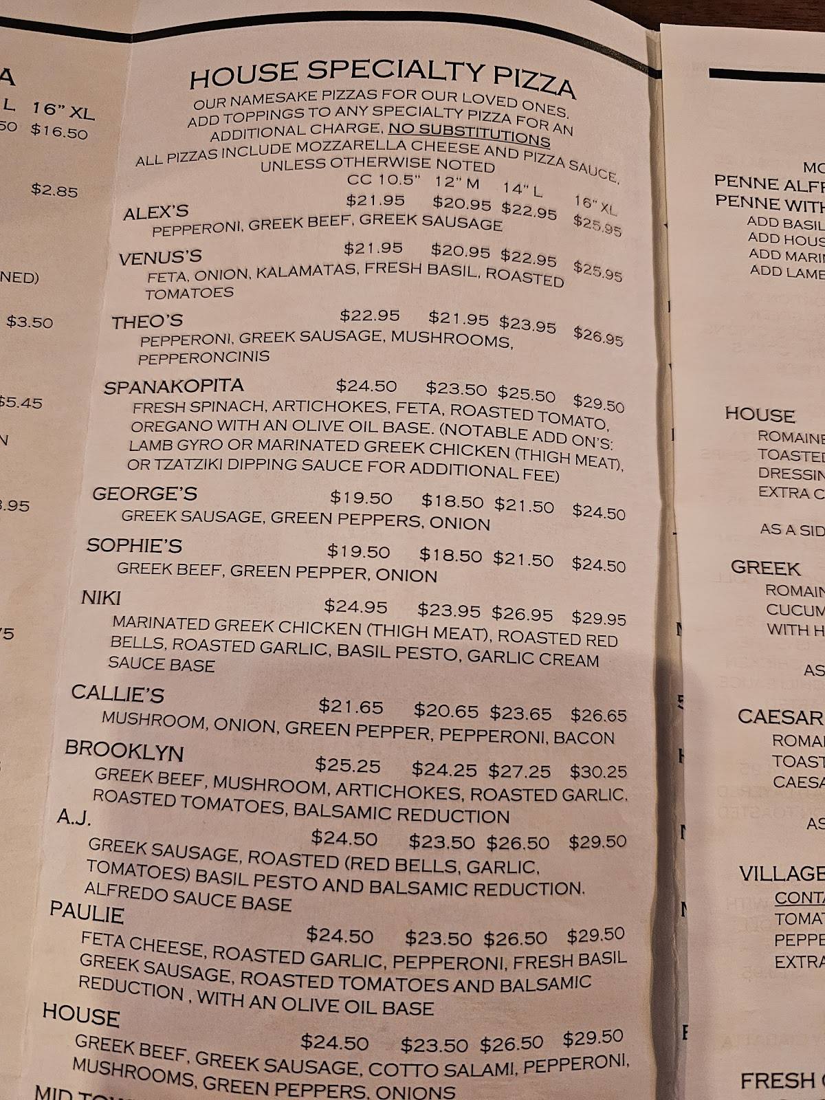 Menu at Theo's Midtown pizzeria, Jefferson City