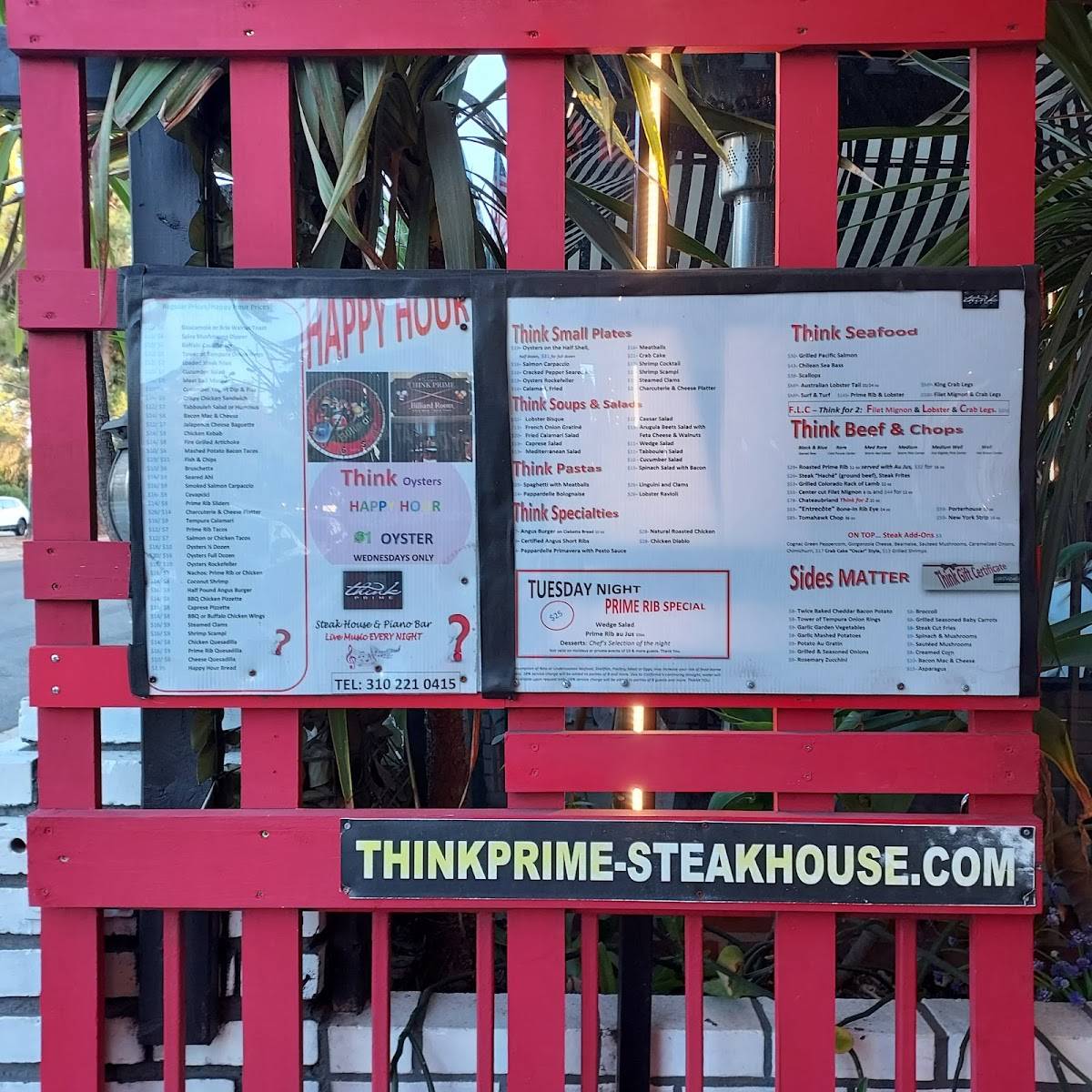 Menu at Think Prime Steak House steakhouse, Rancho Palos Verdes