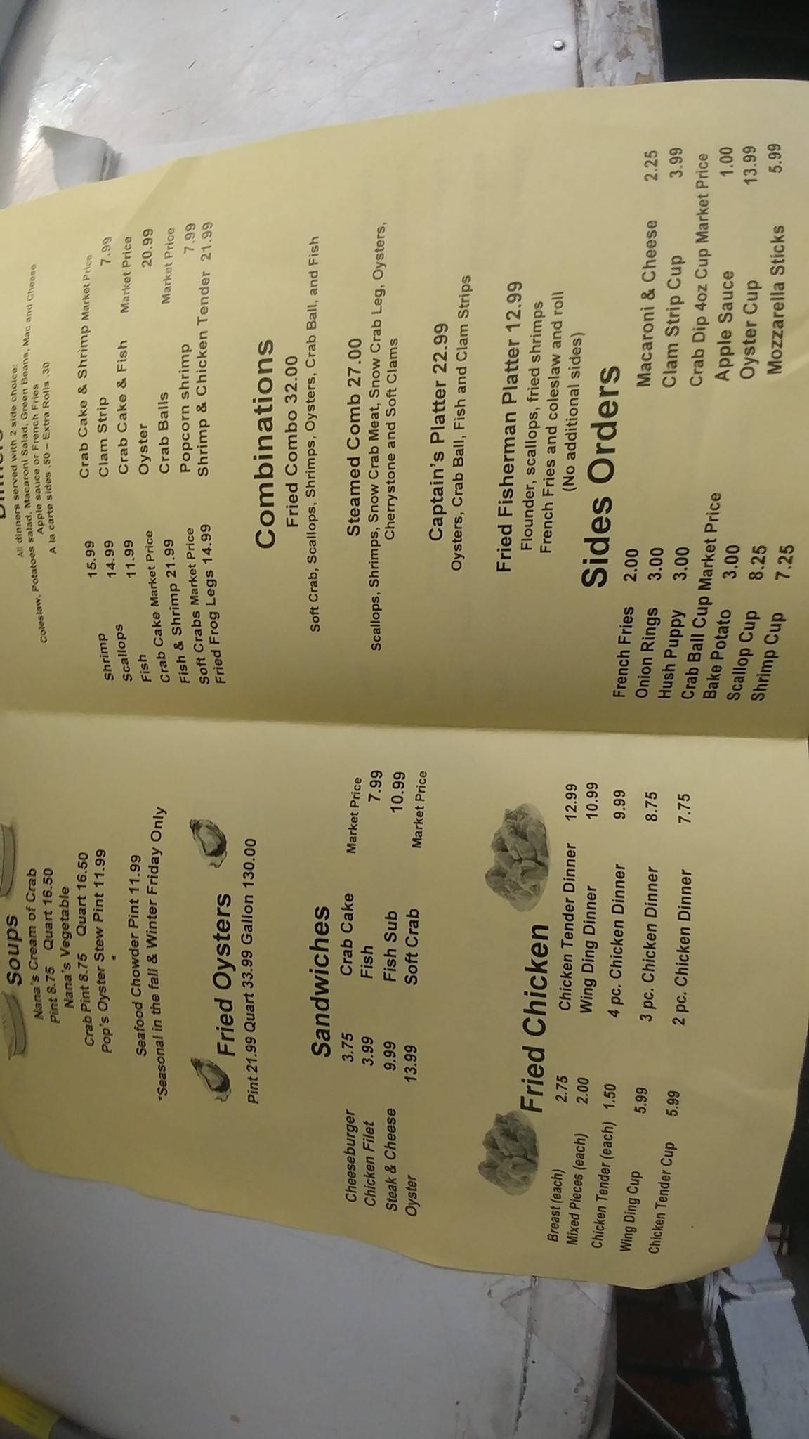 Menu at Thompson's Corner Kafe restaurant, Mechanicsville