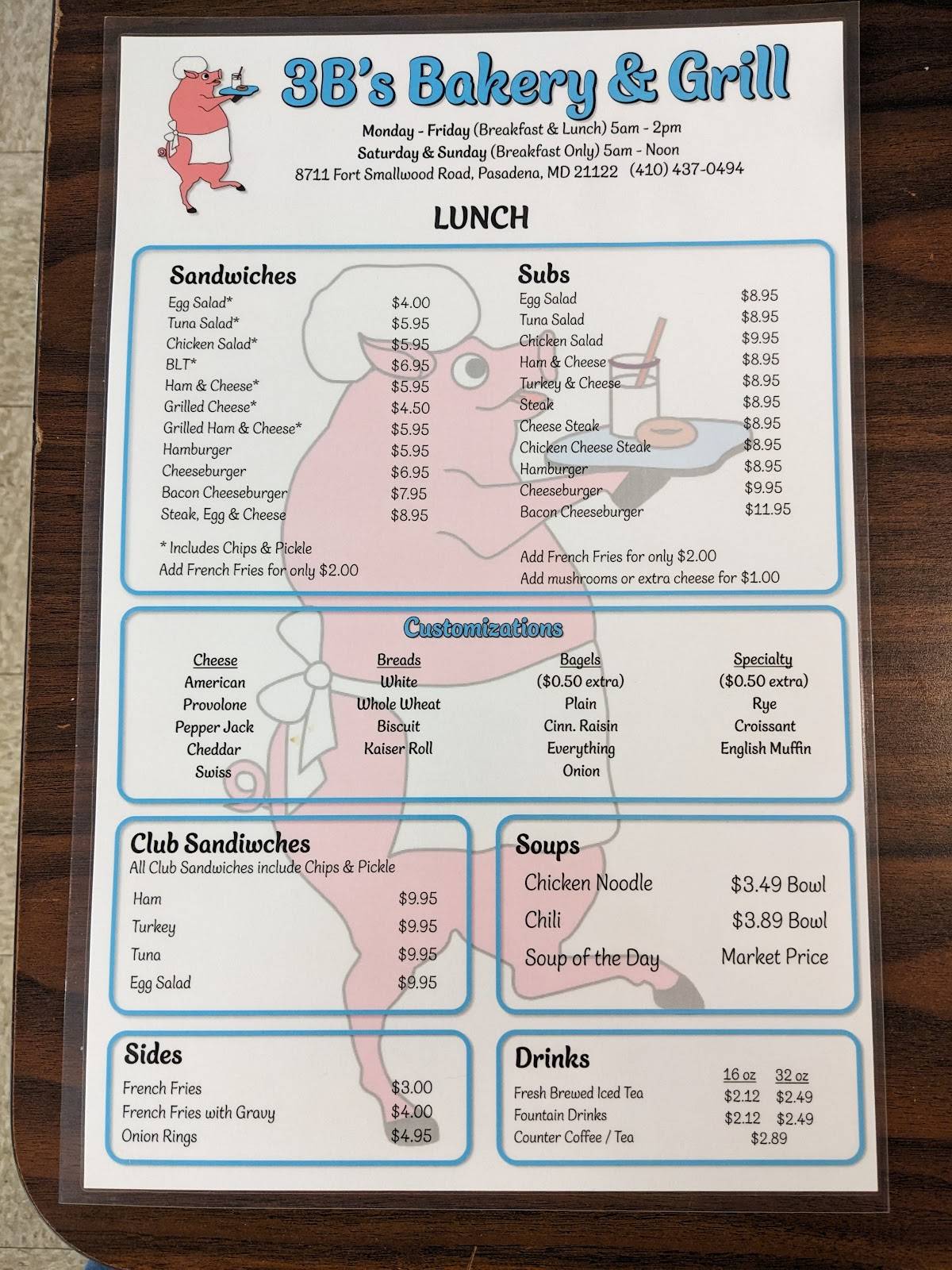 Menu at Three B's Bakery & Grill, Pasadena